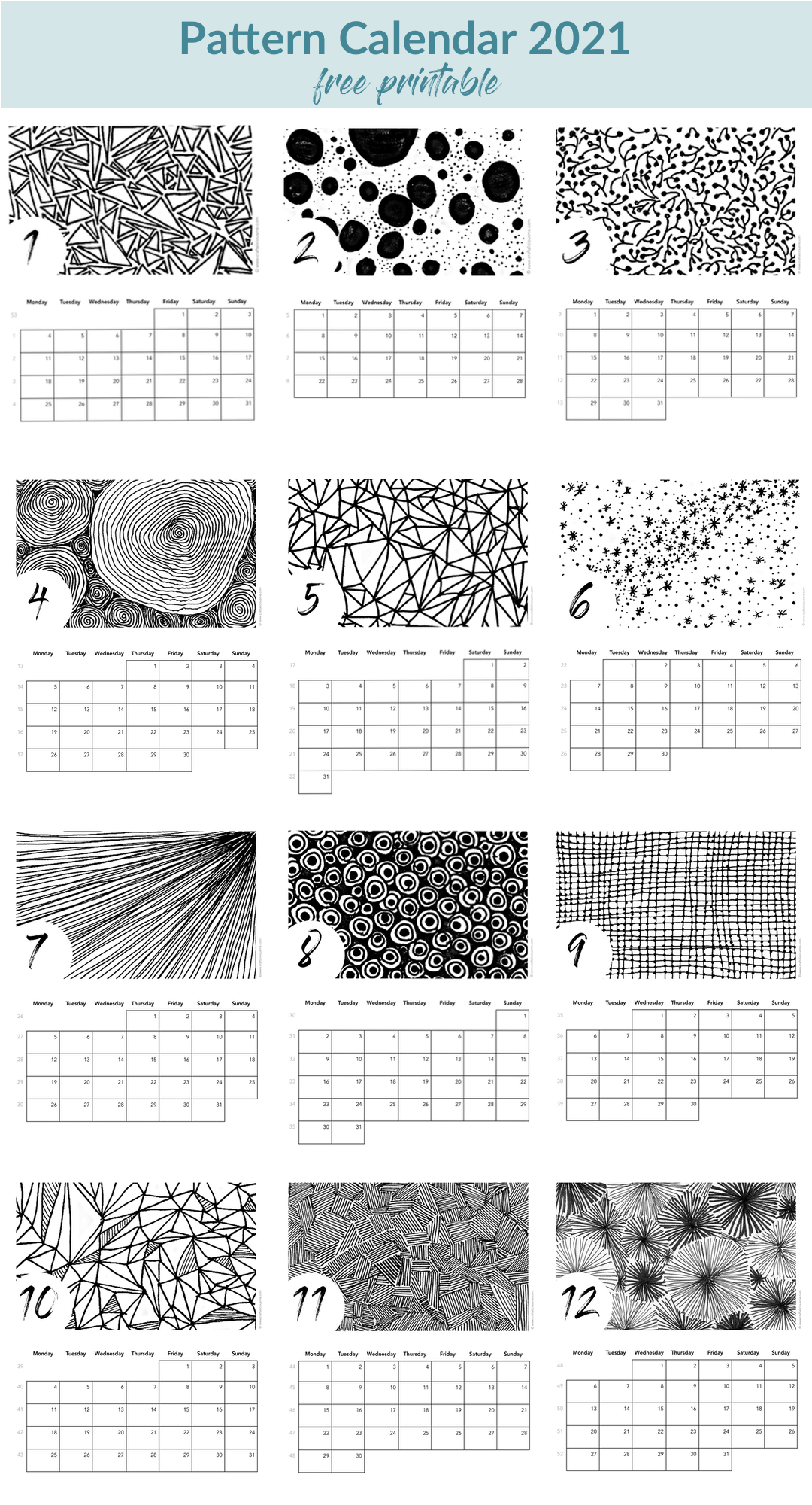 Printable Pattern Calendar 2021 {Freebie} – craftaliciousme