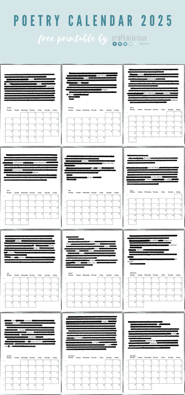 Printable Poetry Calendar 2025 {Freebie} – craftaliciousme